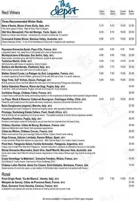 Menu at The Depot pub & bar, London, Tideway Yard