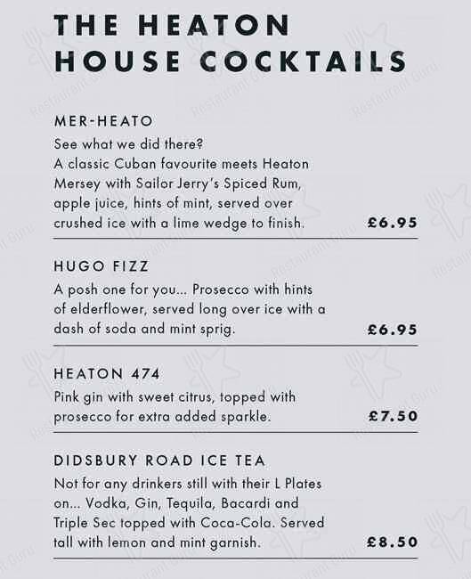 Menu at THE HEATON pub & bar, Stockport, 474 Didsbury Rd