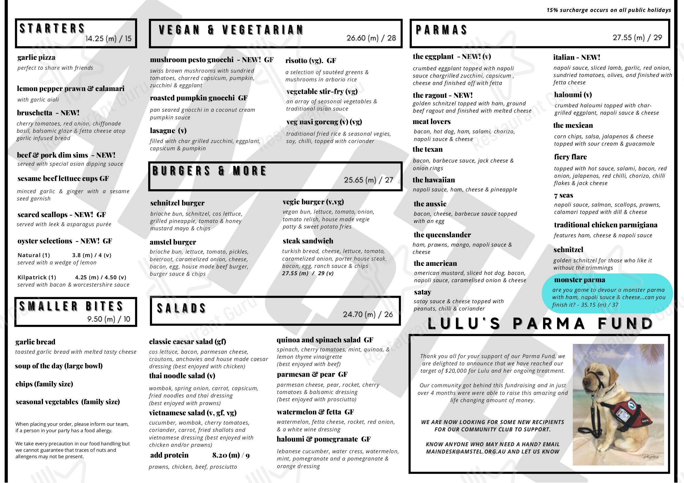 Menu at Amstel Club, Cranbourne