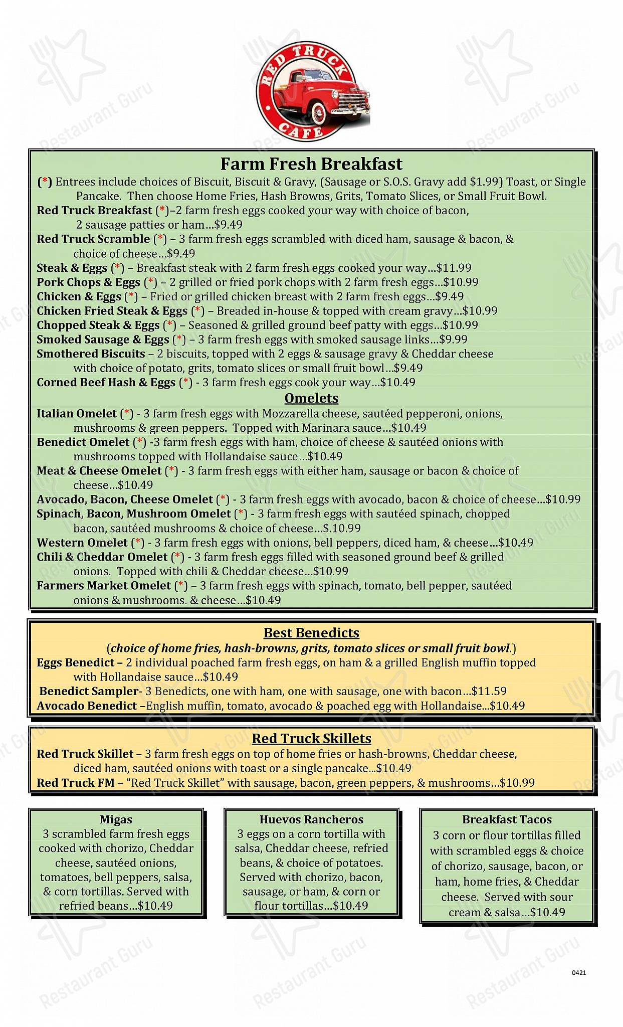 Menu at Red Truck Cafe, Plano