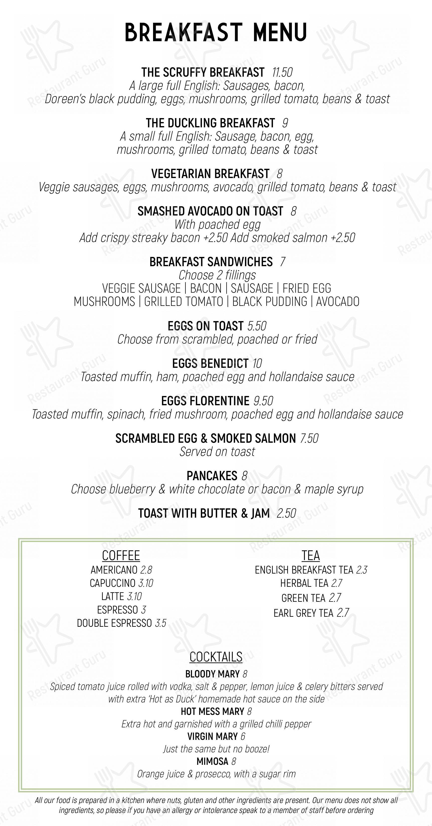 Menu at The Scruffy Duck pub & bar, Stockton-on-Tees