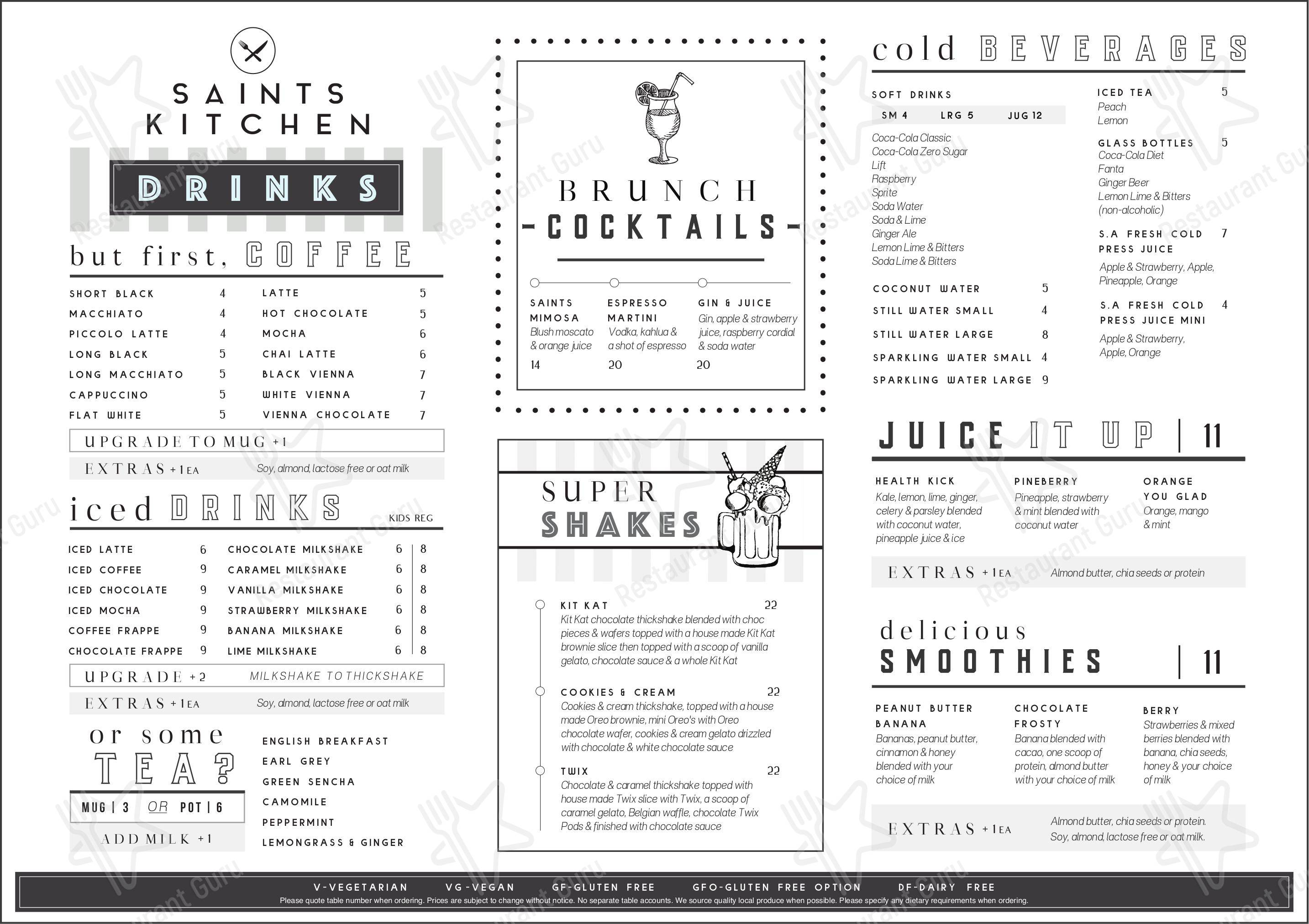 Menu at Saints Kitchen restaurant, Salisbury Park
