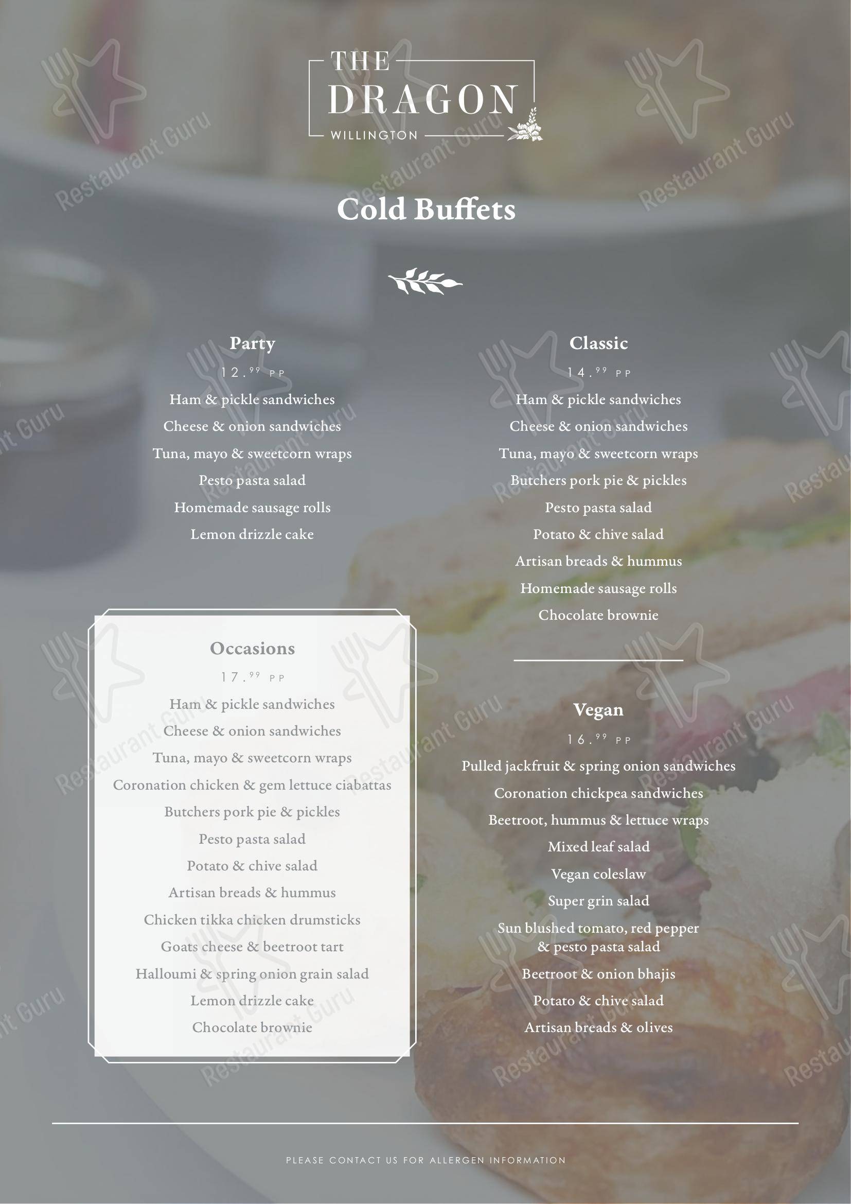 Menu at The Dragon pub & bar, Willington, 11 The Grn