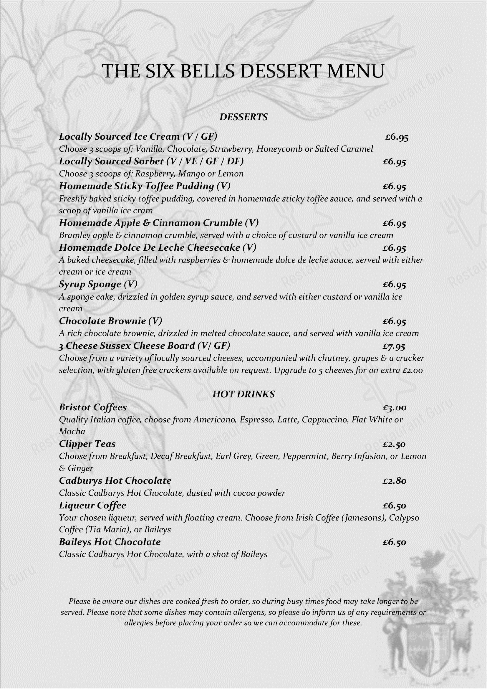Menu at The Six Bells pub & bar, Billingshurst