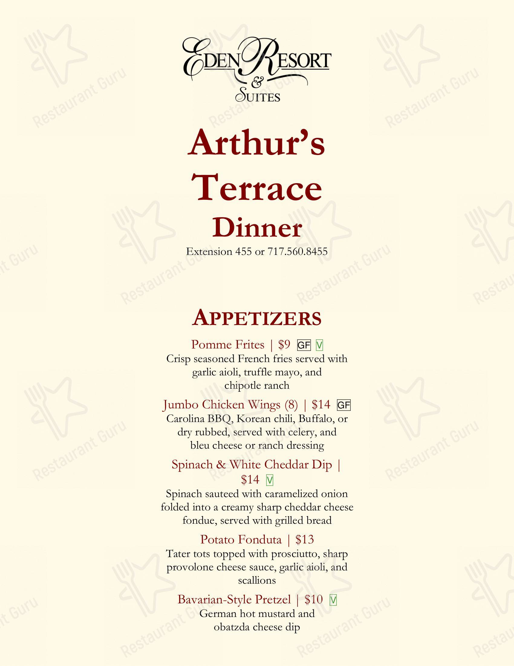 Menu at Arthur's Terrace Restaurant, Lancaster