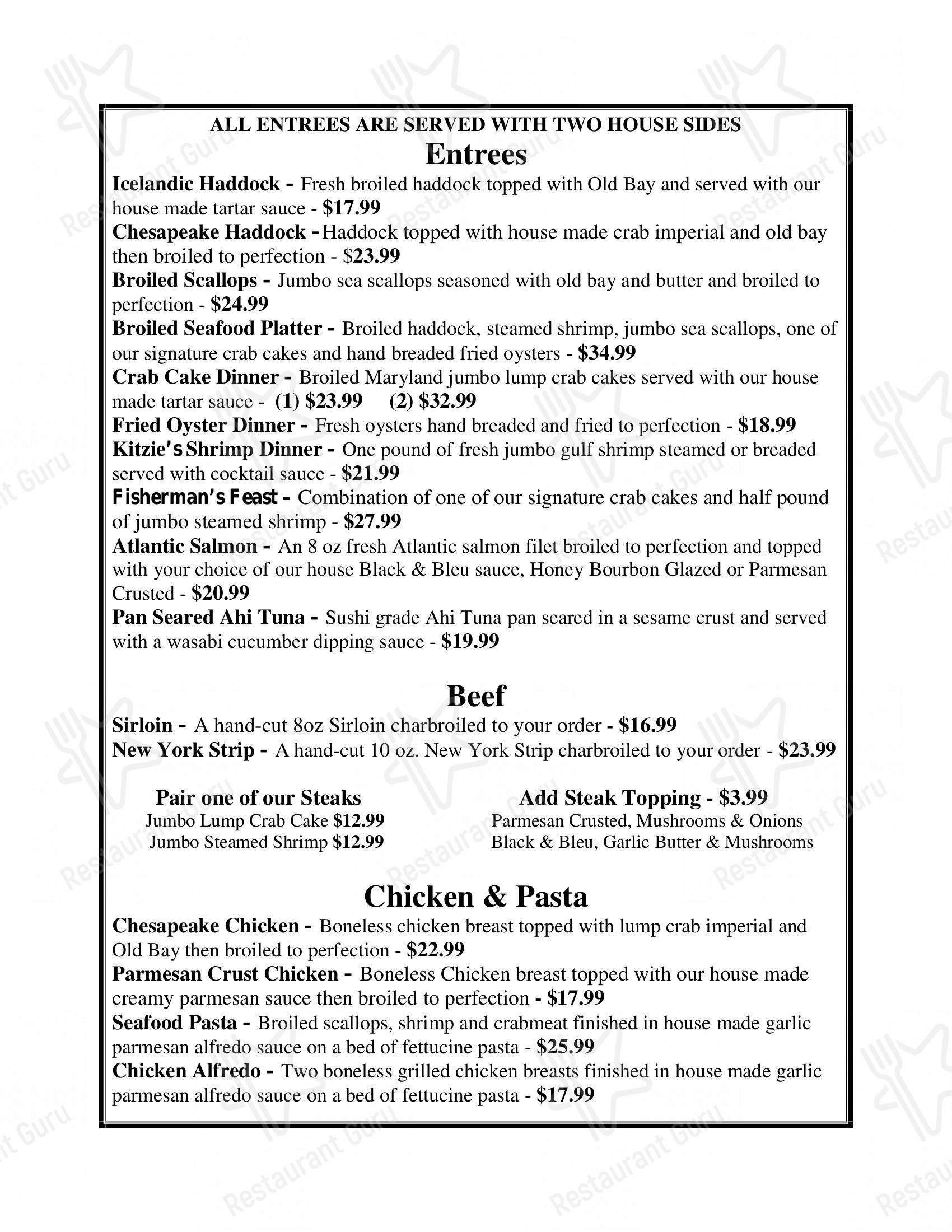Menu at Kitzie's of Spring Mills restaurant, Falling Waters ...