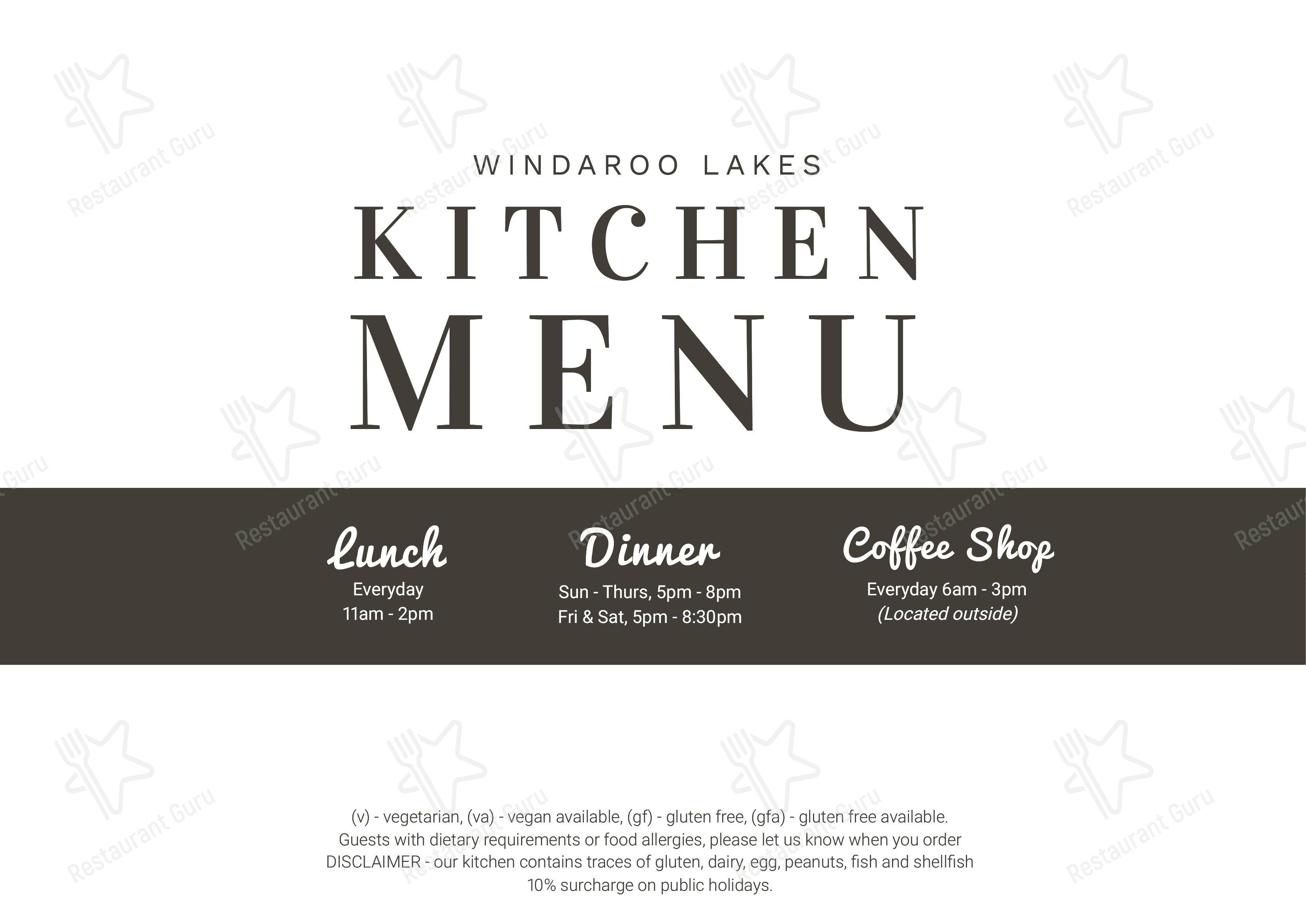 Menu at Windaroo Lakes Golf Club, Windaroo