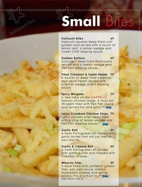 Menu at CAPPELLO restaurant, Kempton Park, O.R. Tambo International Airport