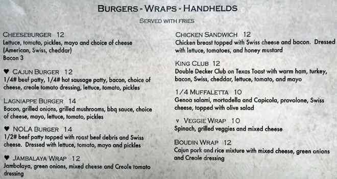 Menu at Huck Finn's Cafe, New Orleans