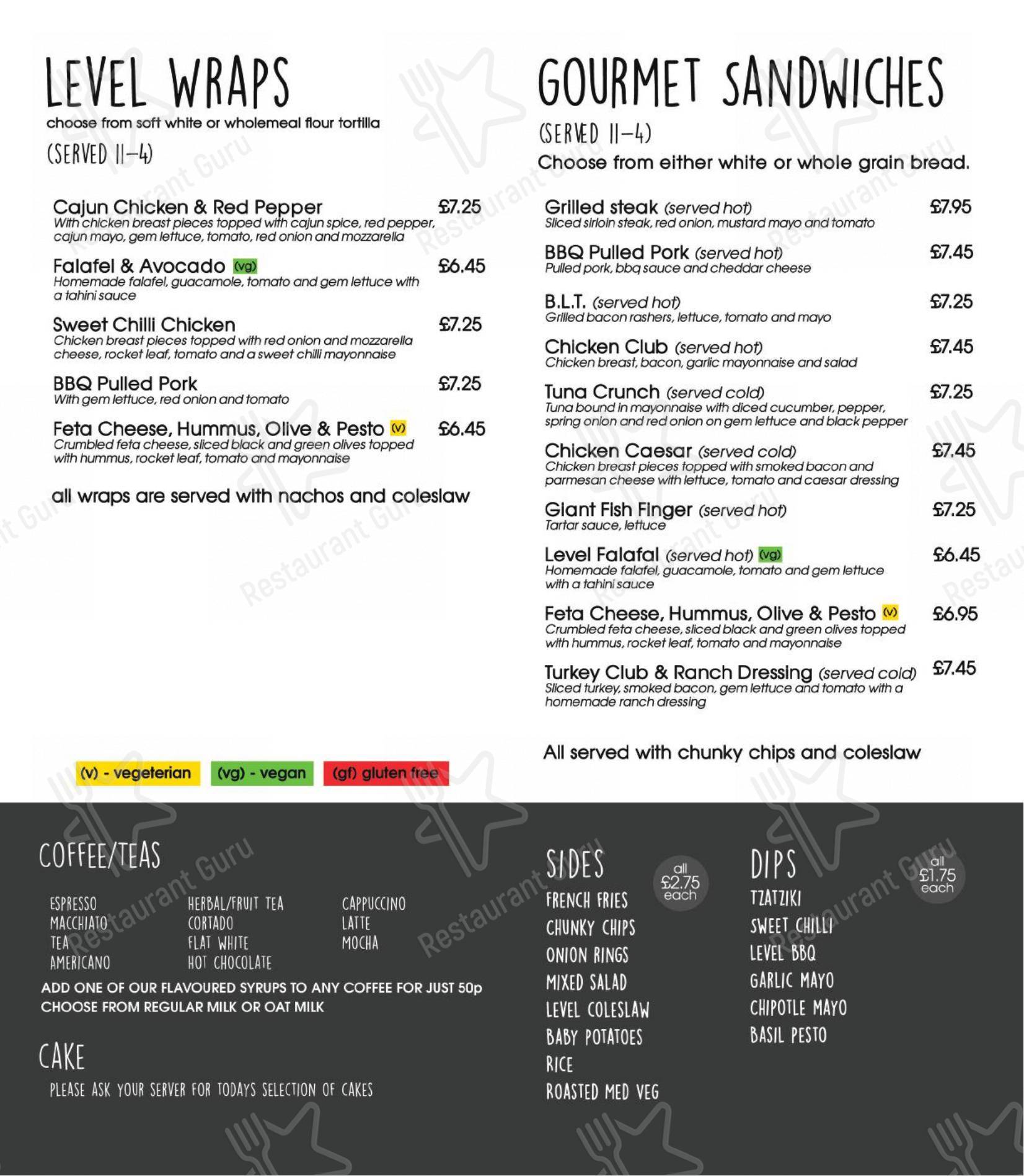 Menu at Level Cafe Bar & Grill, Hull