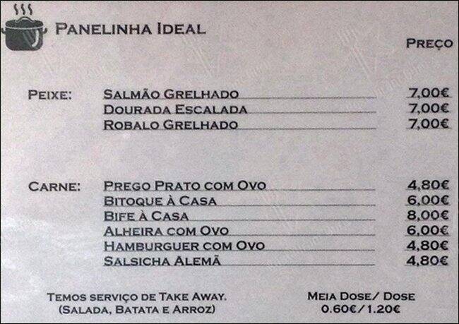 Menu em Panelinha Ideal restaurante, Lisboa