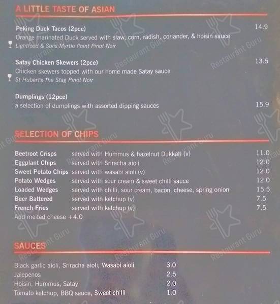 Menu at Phoenix and Co restaurant, Plenty