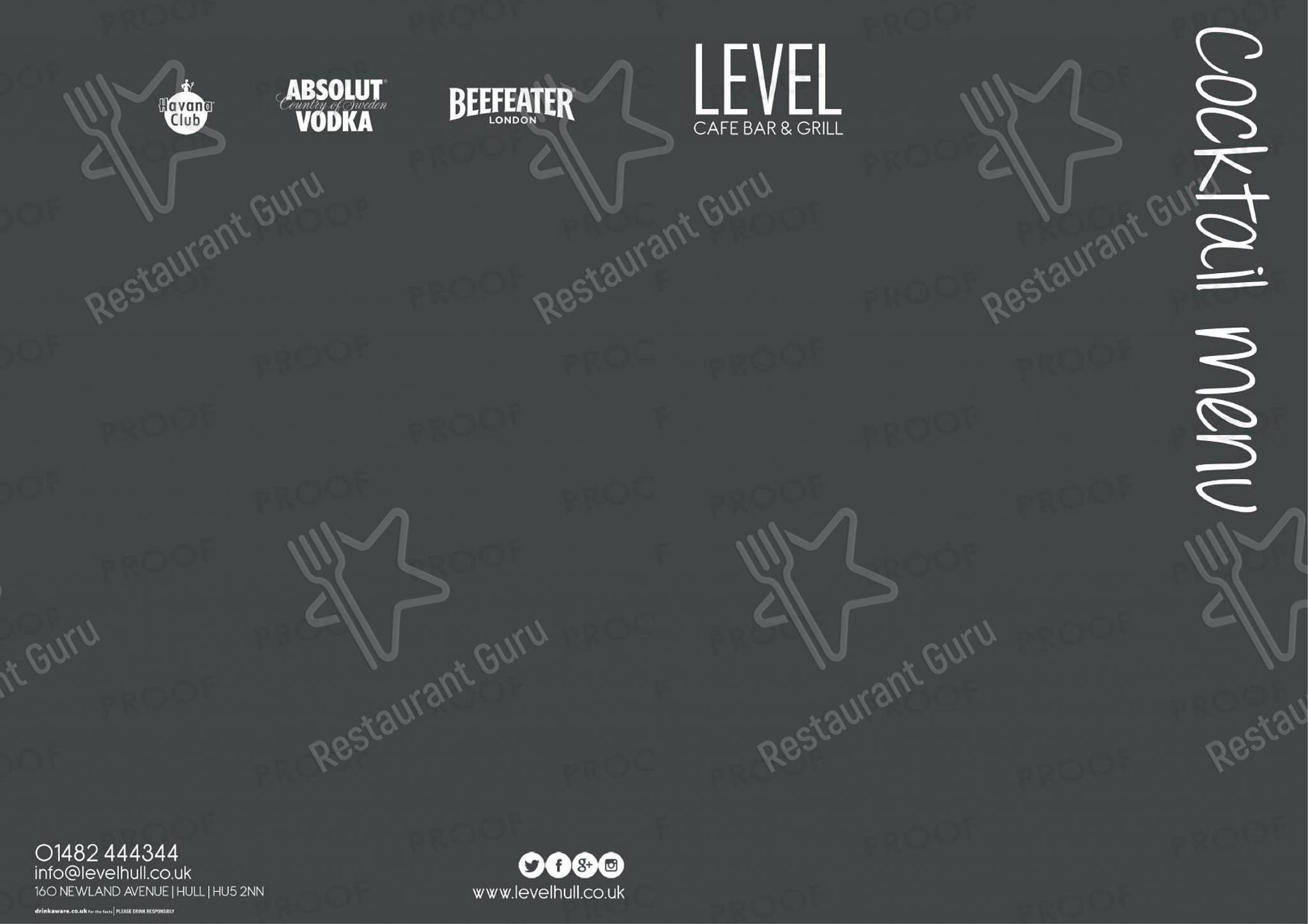 Menu at Level Cafe Bar & Grill, Hull