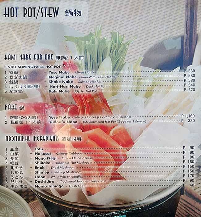 Menu at Seryna Japanese Restaurant, Makati, Chino Roces Ave