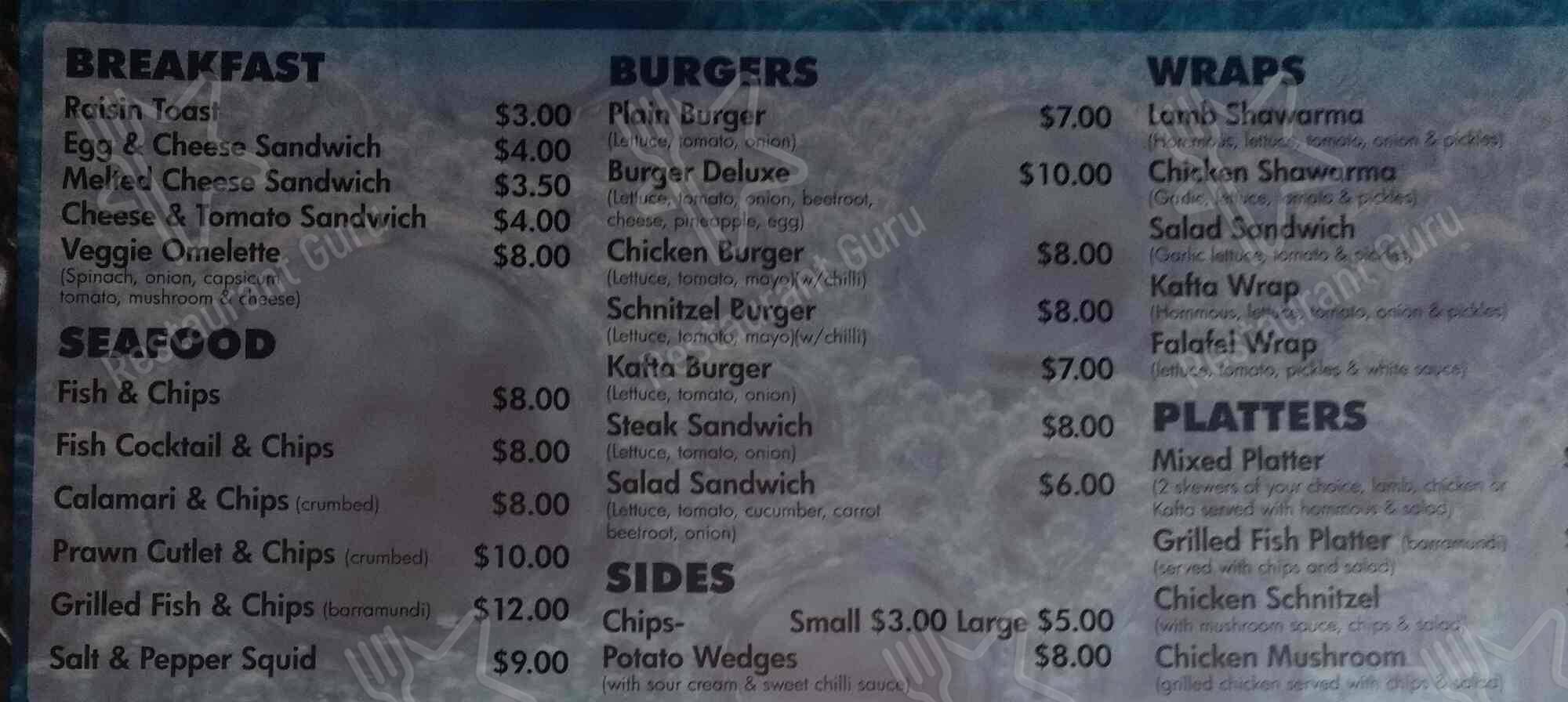 Menu at Royal Car Cafe Diner, Cabramatta