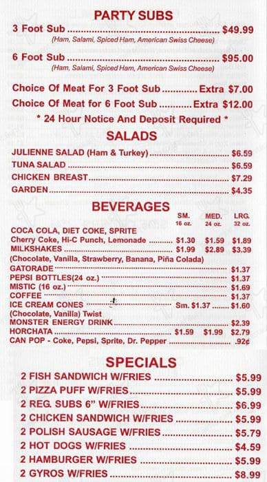 Menu at The Submarine Pier restaurant, Chicago, S Archer Ave