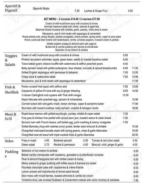 Menu at The Depot pub & bar, London, Tideway Yard