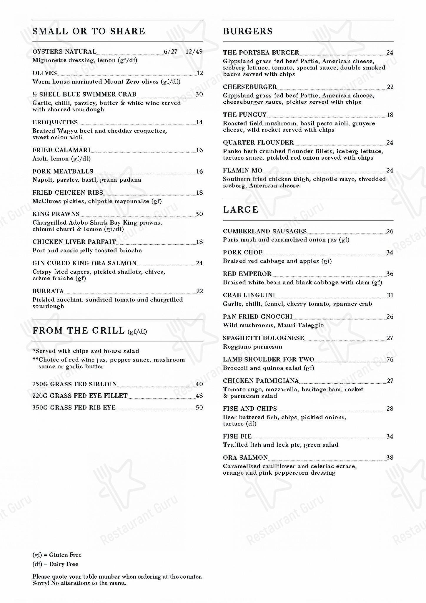 Menu at Portsea Hotel pub & bar, Portsea