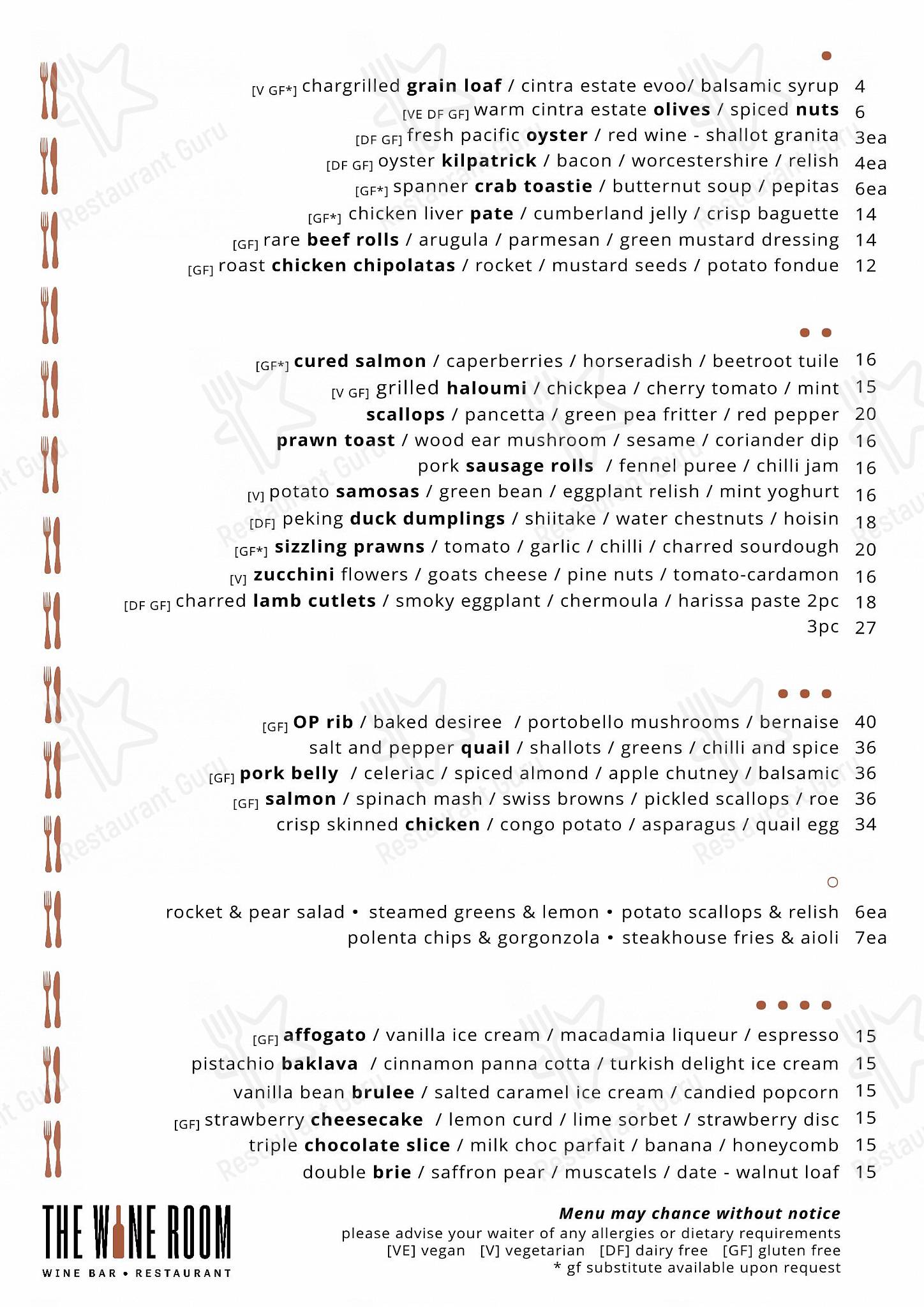 Menu at The Wine Room restaurant, Seaforth