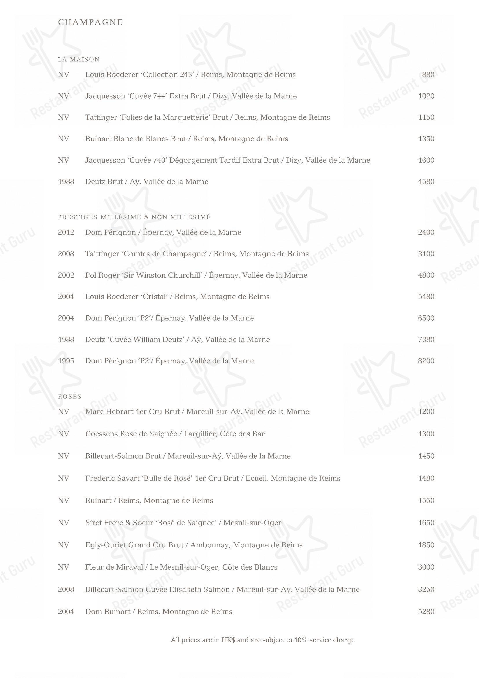 Menu at LPM Restaurant & Bar, Hong Kong