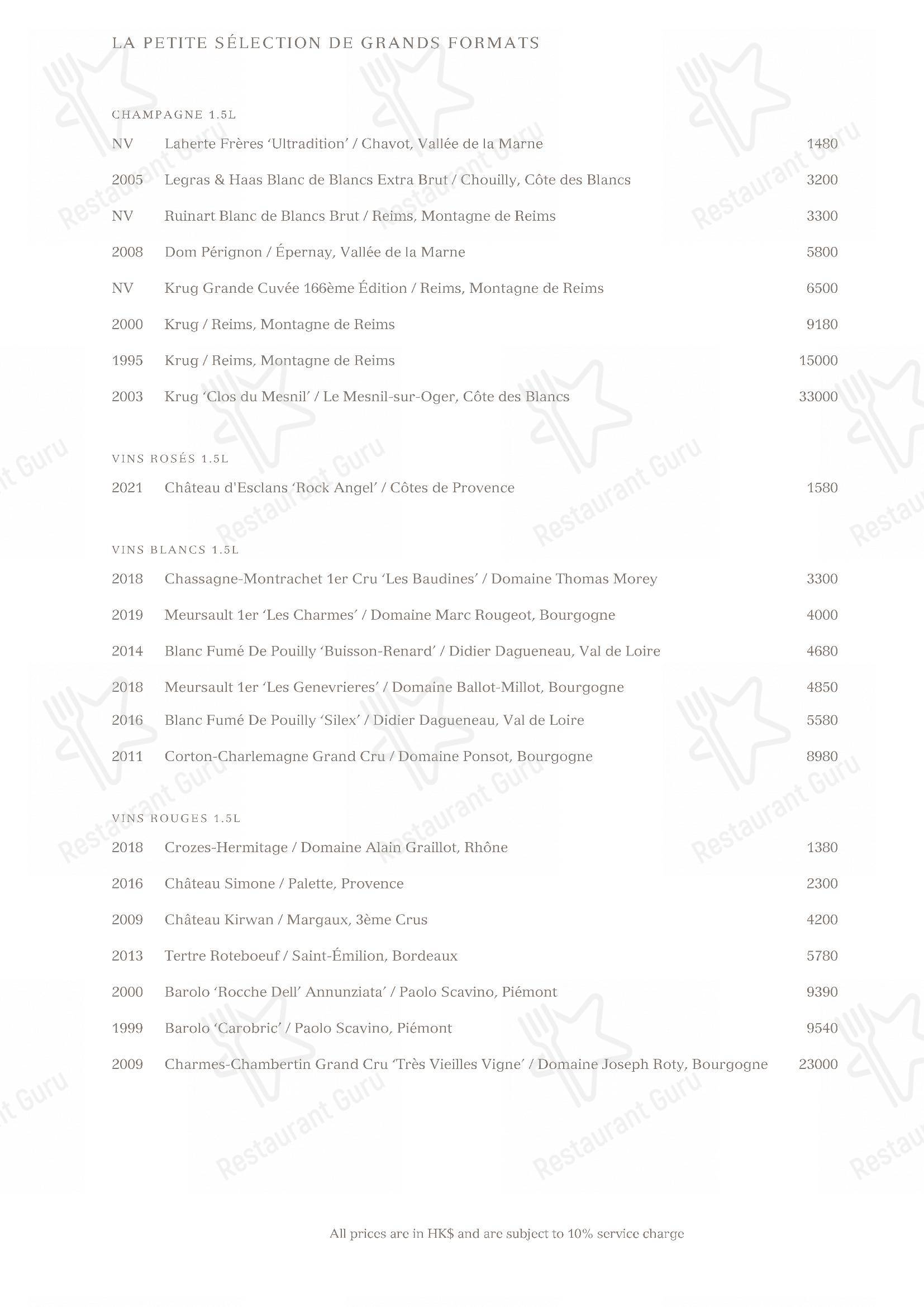 Menu at LPM Restaurant & Bar, Hong Kong