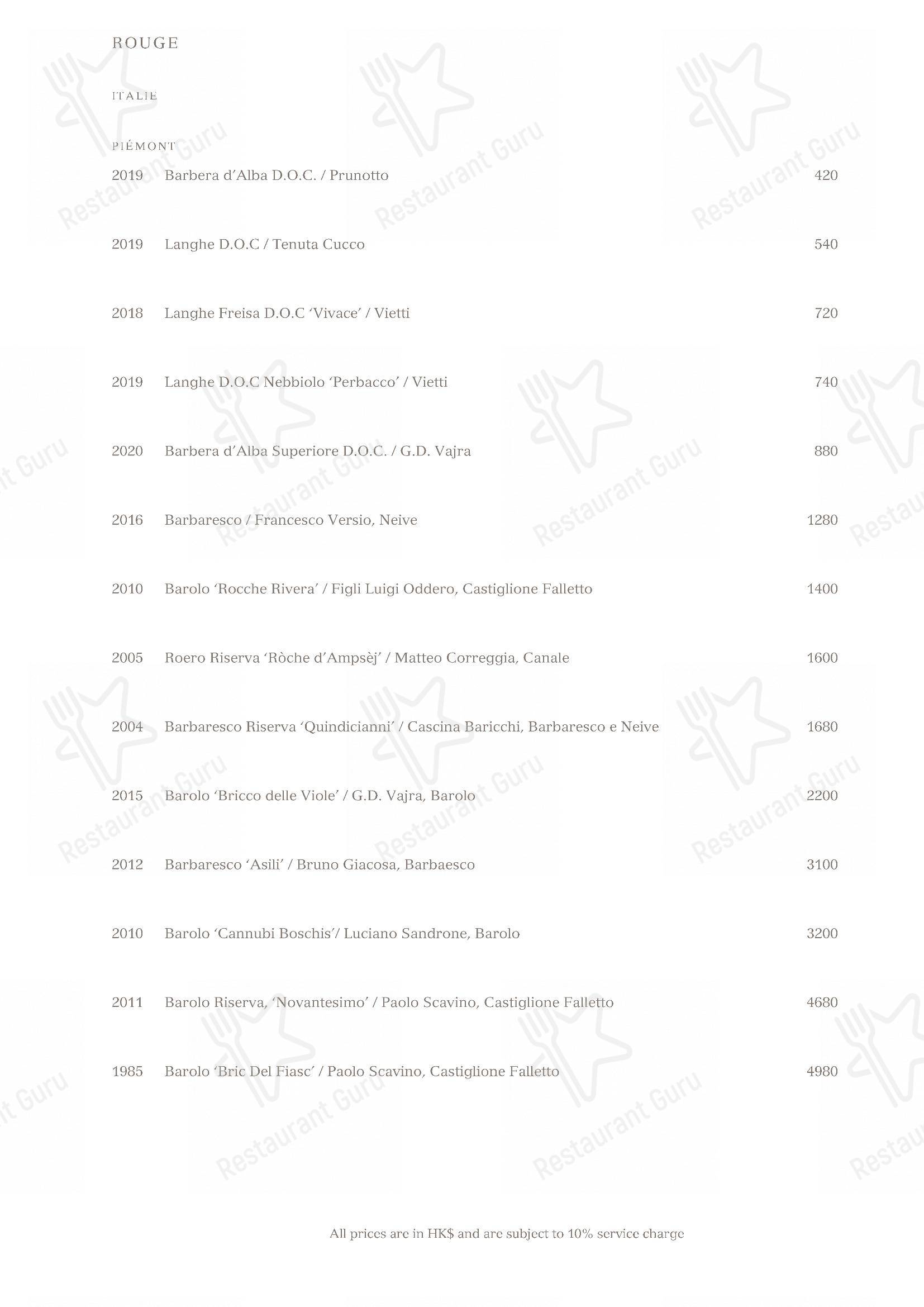 Menu at LPM Restaurant & Bar, Hong Kong