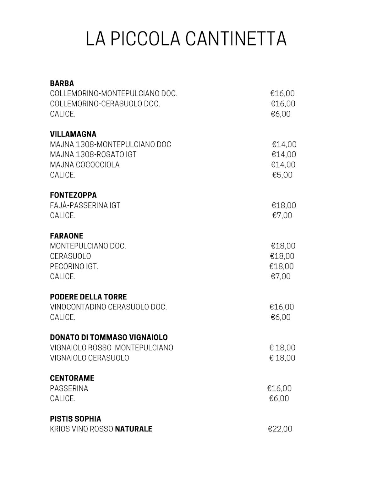 Menu da il Piccolo pub & bar, Pescara