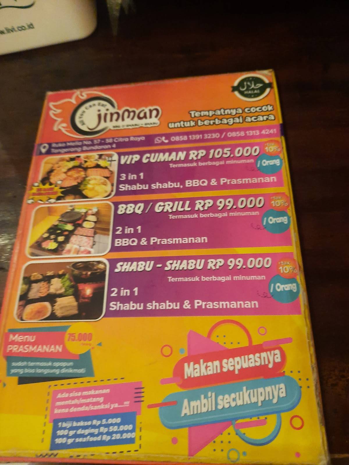 Menu at Jinman BBQ & Shabu Citra Raya, Mekar Bakti