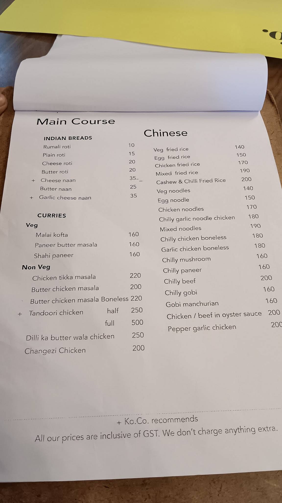 Menu at ko.co. kottayam company, Kottayam