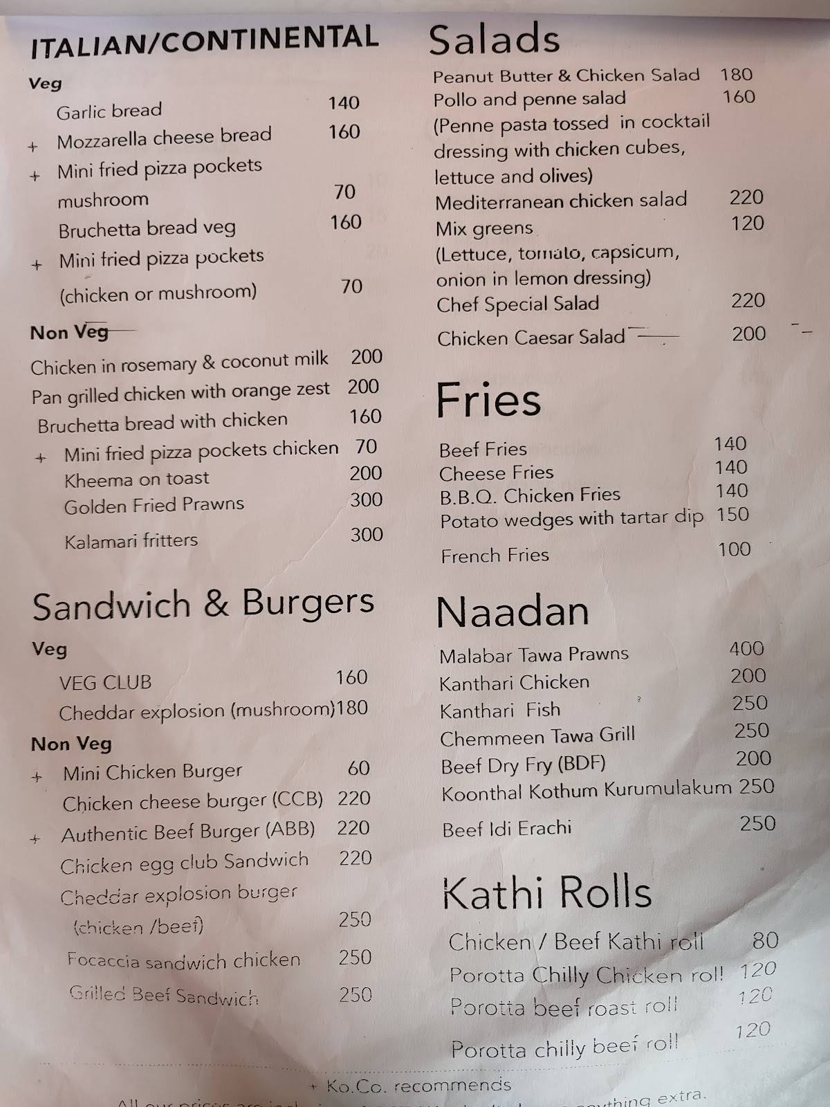 Menu at ko.co. kottayam company, Kottayam