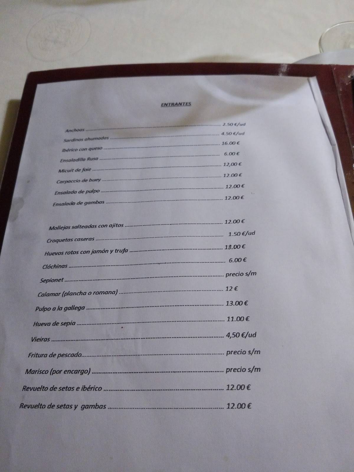 Carta del restaurante la picaeta del carmeta, Játiva