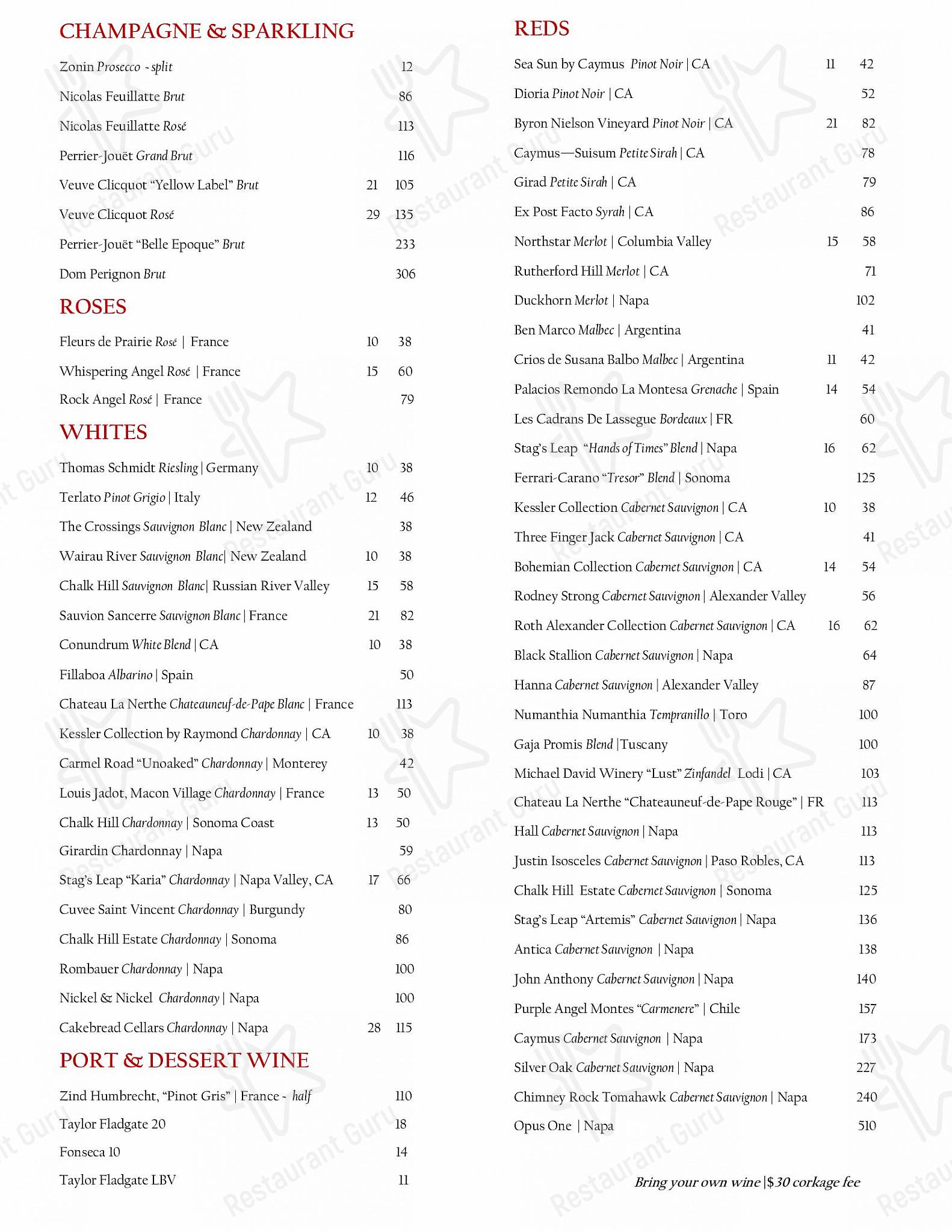 Menu at The Boheme pub & bar, Orlando, Grand Bohemian Hotel Orlando