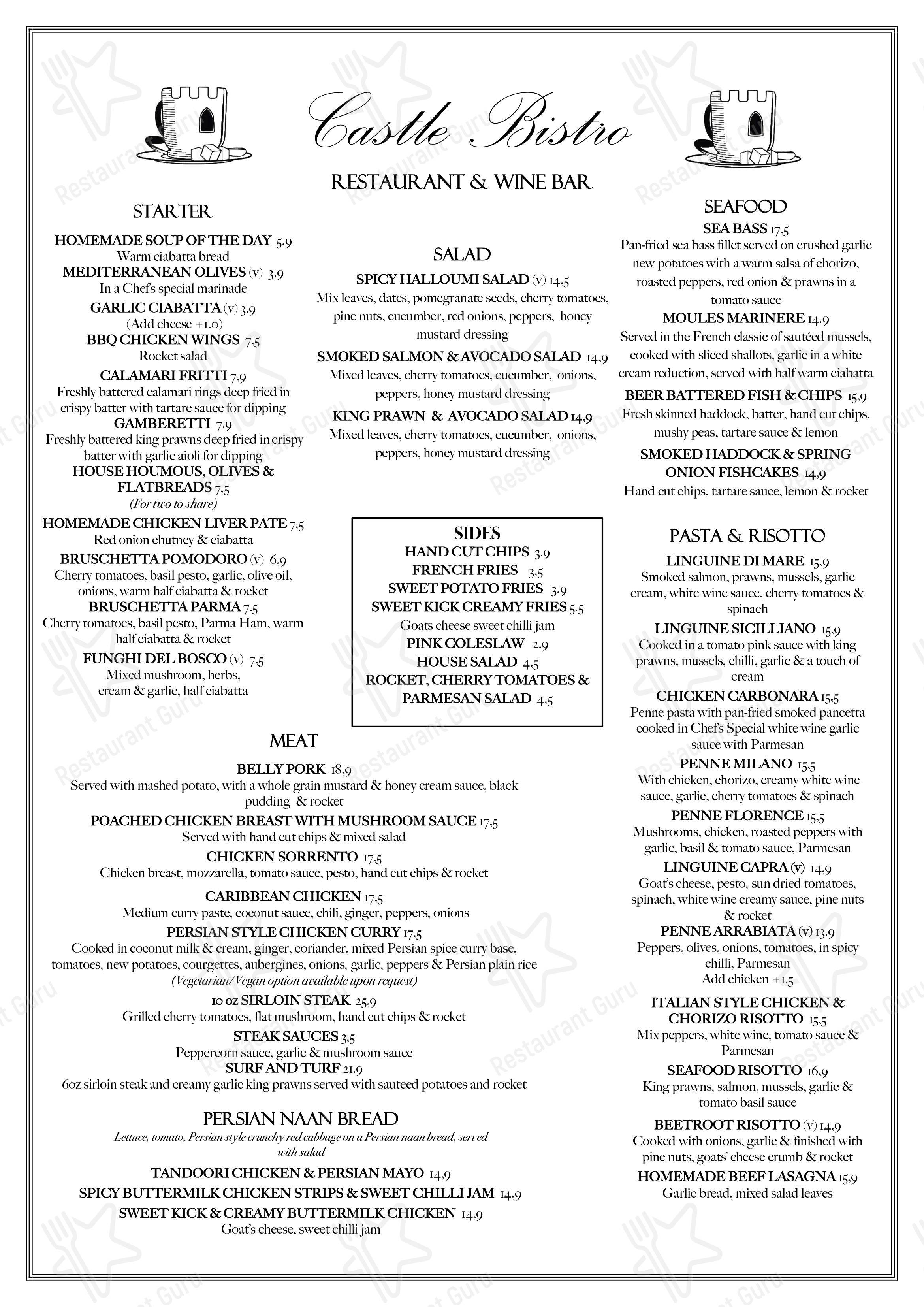 Menu at Castle Bistro, Tearoom & Wine Bar, Chirk