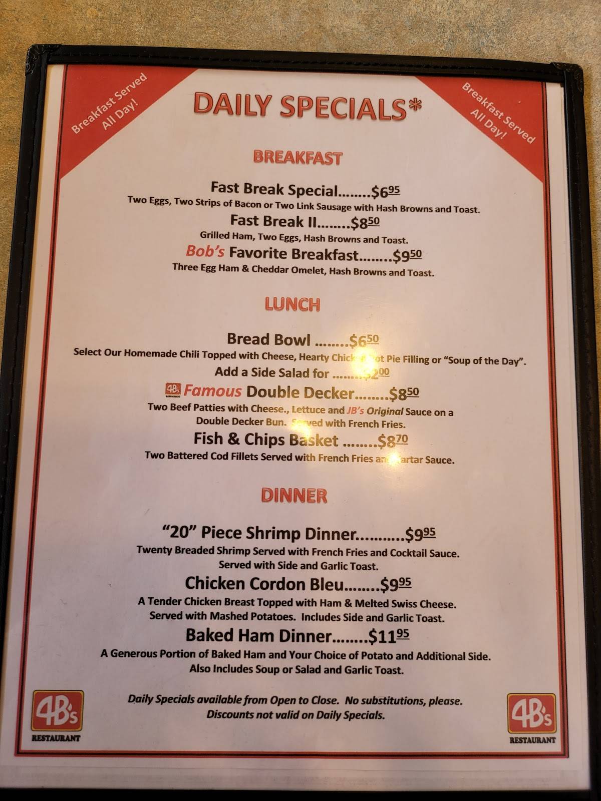Menu at 4Bs Antlers Libby restaurant, Libby