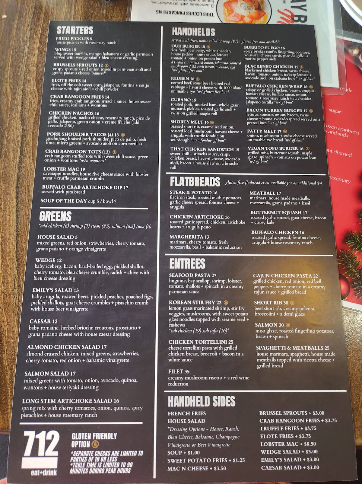 Menu at 712 Eat + Drink pub & bar, Council Bluffs, Madison Ave #700