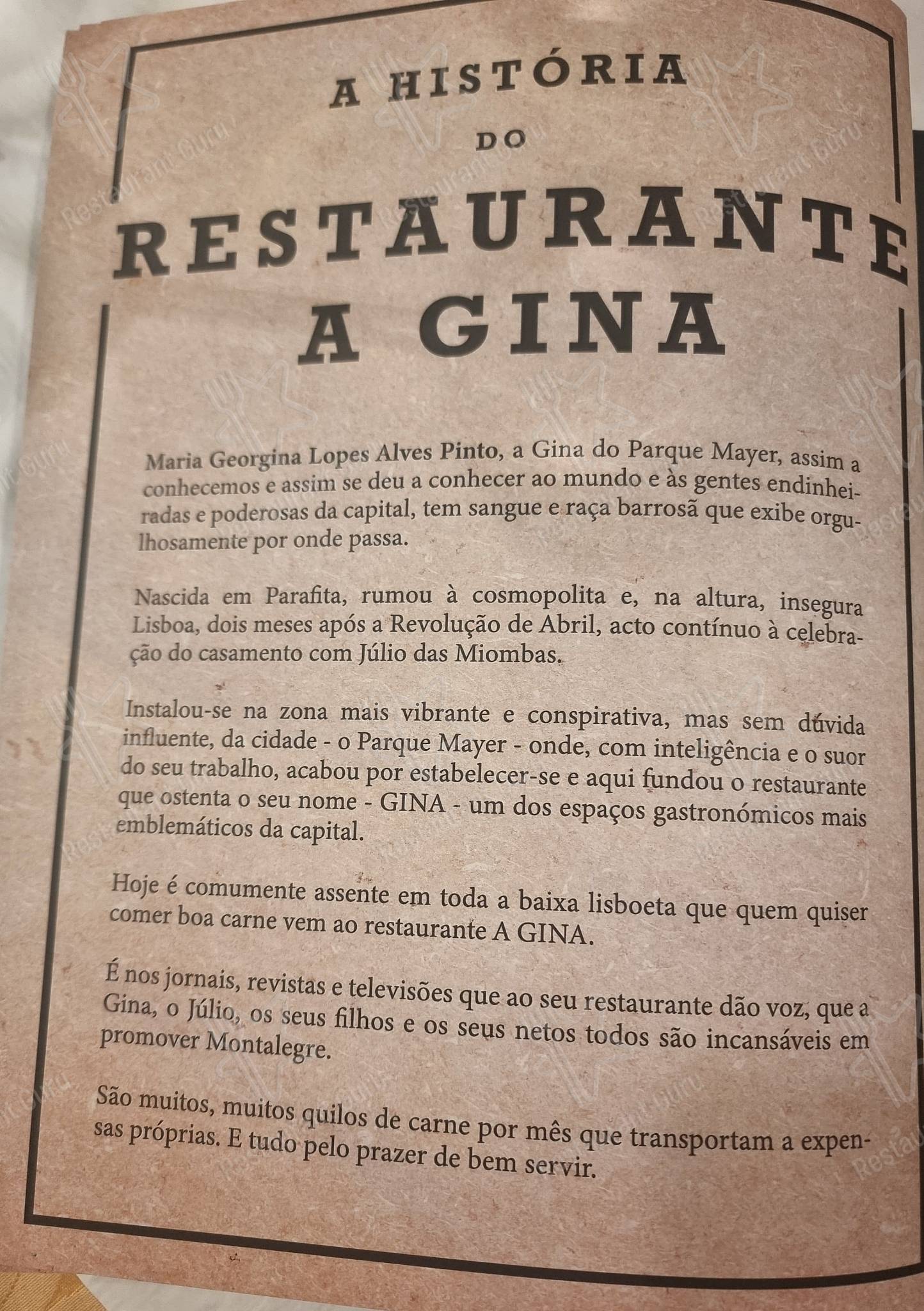 Menu at Restaurante A Gina, Lisbon