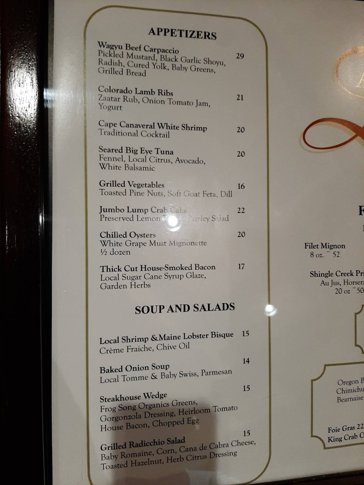 Menu at A Land Remembered steakhouse, Orlando, Universal Blvd