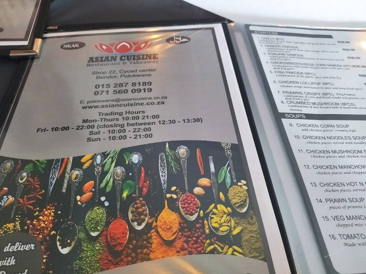 Menu at ASIAN CUISINE INDIAN RESTAURANT CYCAD, Polokwane
