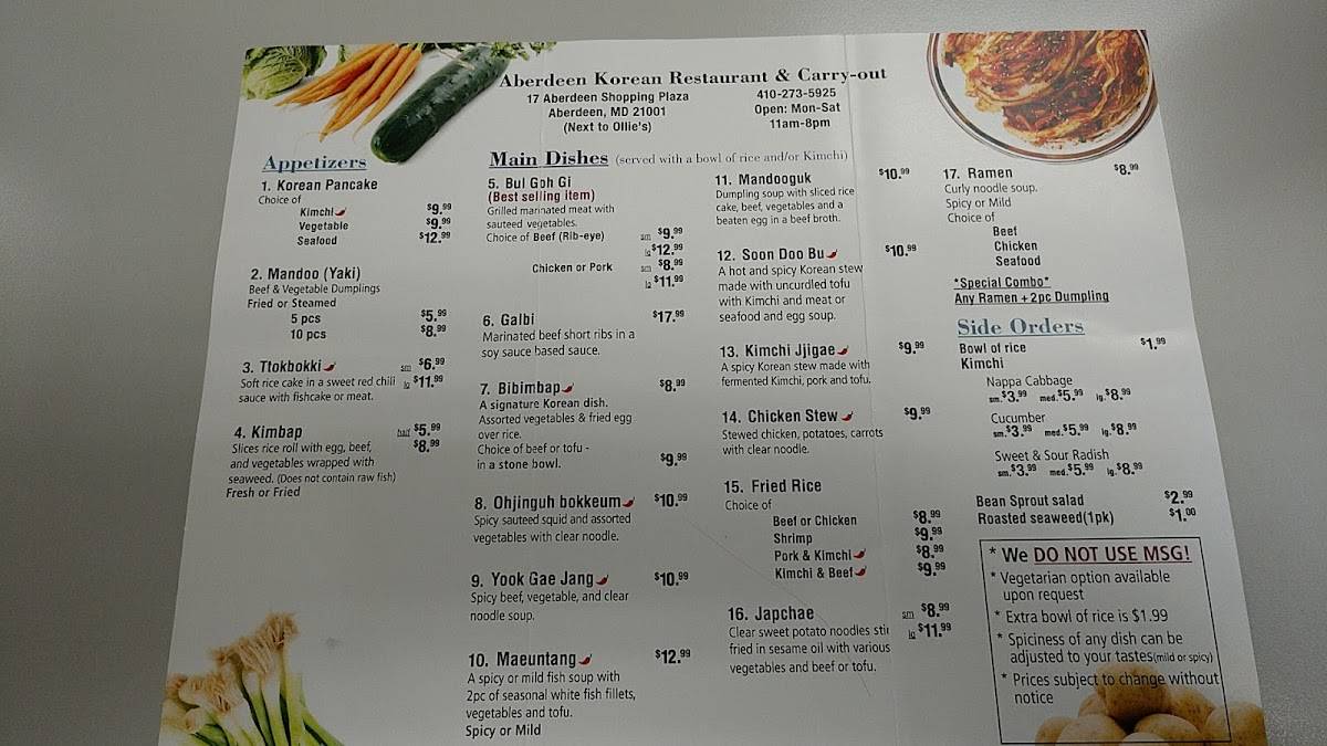 Menu at Kimchi Joy - Korean Restaurant, Aberdeen