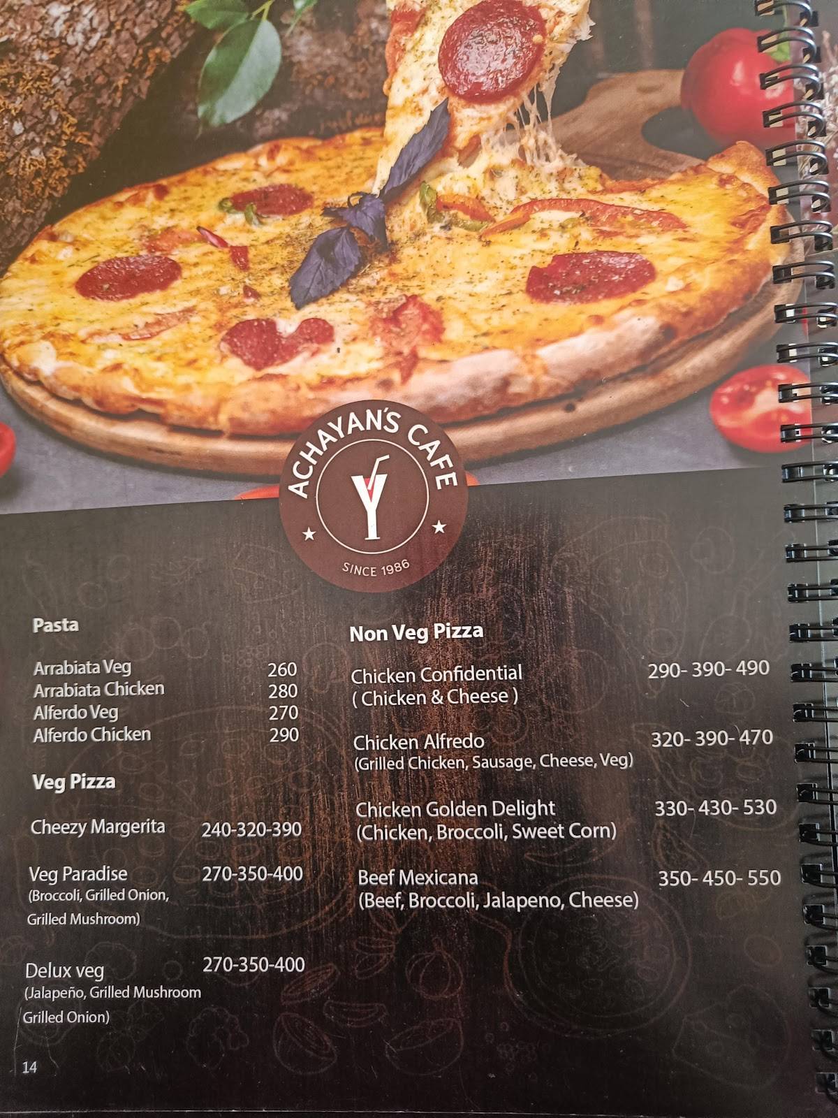 Menu at Achayan’s Cafe, Changanassery
