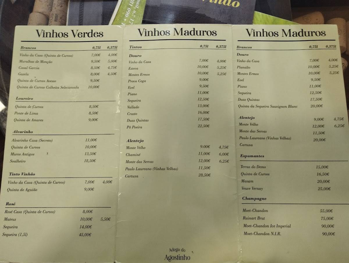 Menu em Restaurante Adega do Agostinho, Apúlia