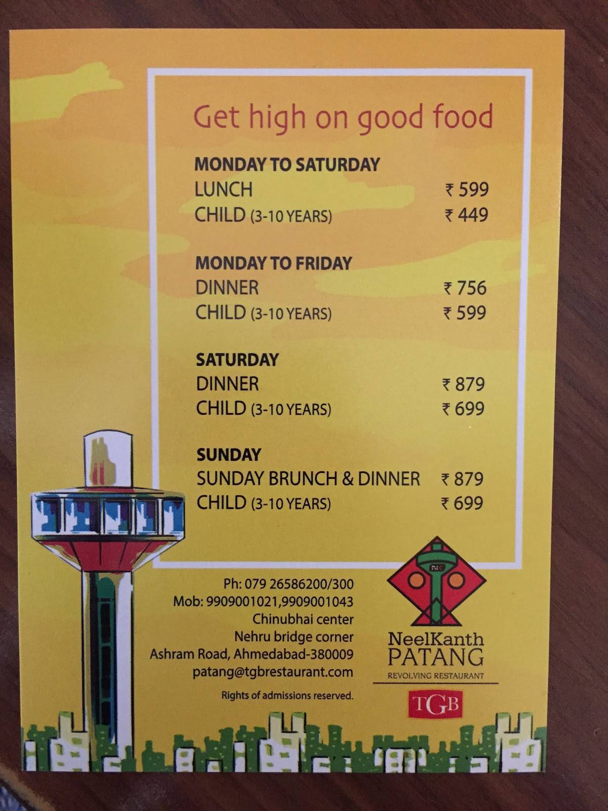 Menu at Patang Re-Evolve, Ahmedabad