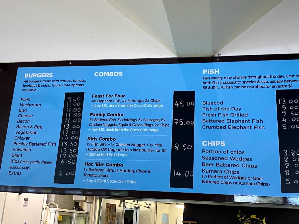 Menu at Akaroa Fish & Chips restaurant, Akaroa