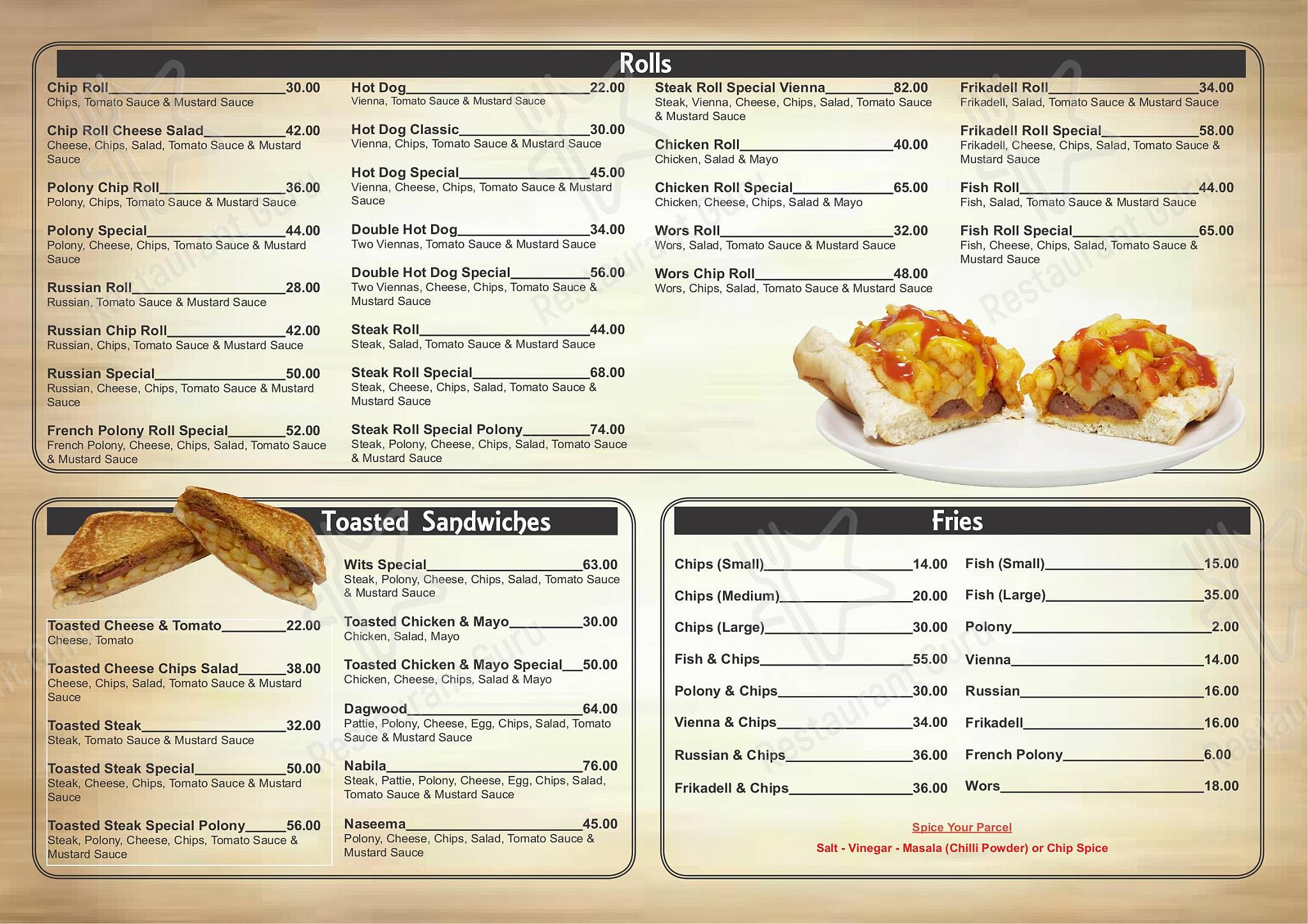 Menu at Akhalz Kelvin (Akhalwayas) restaurant, Johannesburg