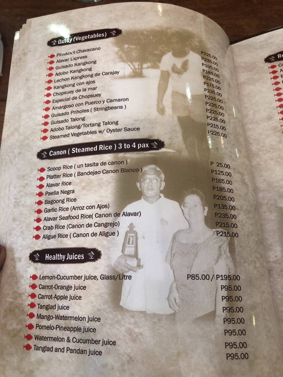 Menu at Alavar Seafood Restaurant, Zamboanga, 173 Don Alfaro St