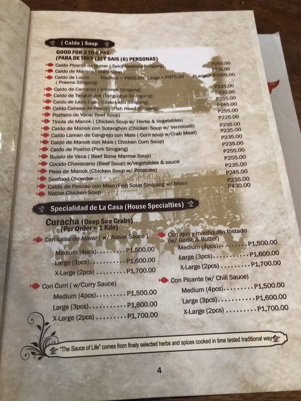 Menu at Alavar Seafood Restaurant, Zamboanga, 173 Don Alfaro St