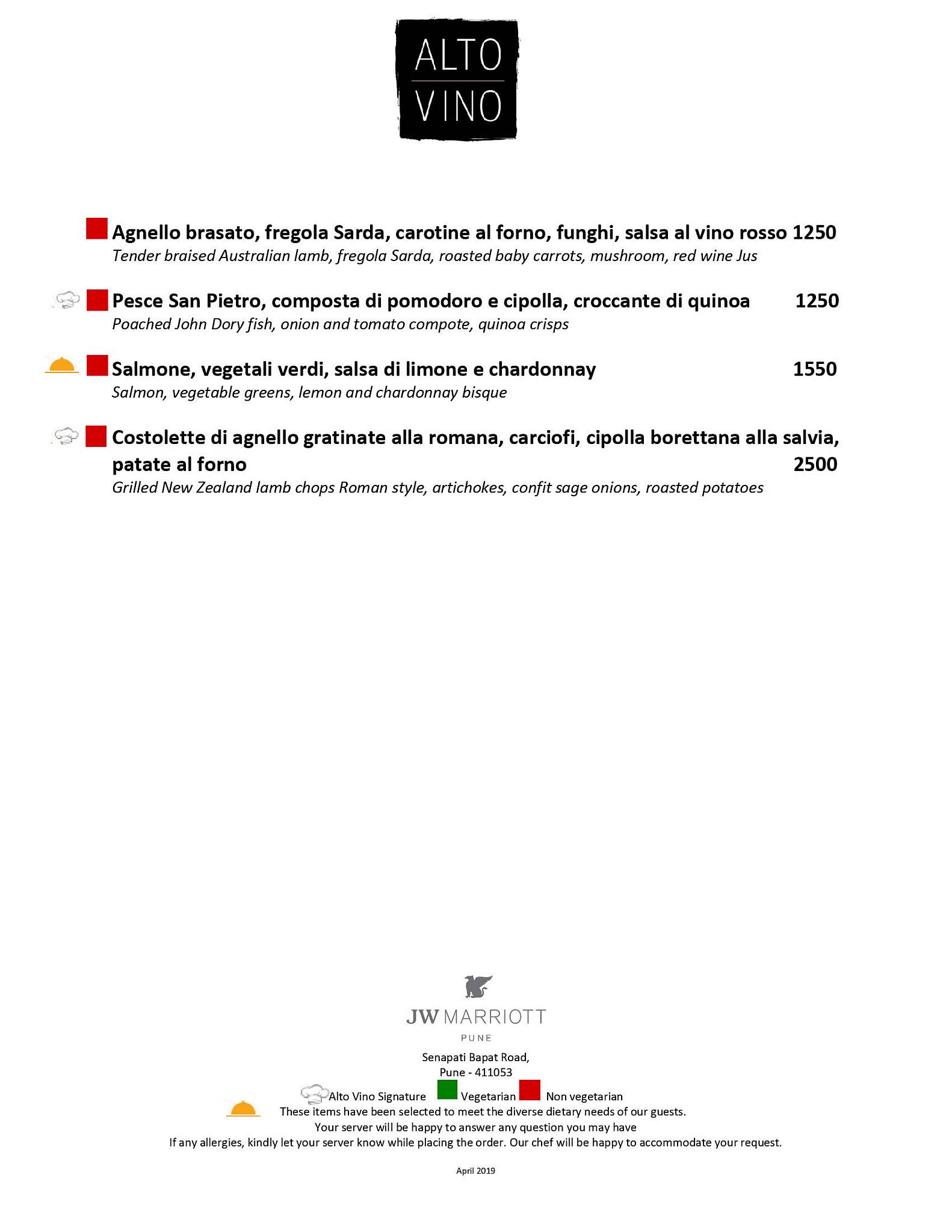 Menu at Alto Vino, Pune, Senapati Bapat Rd