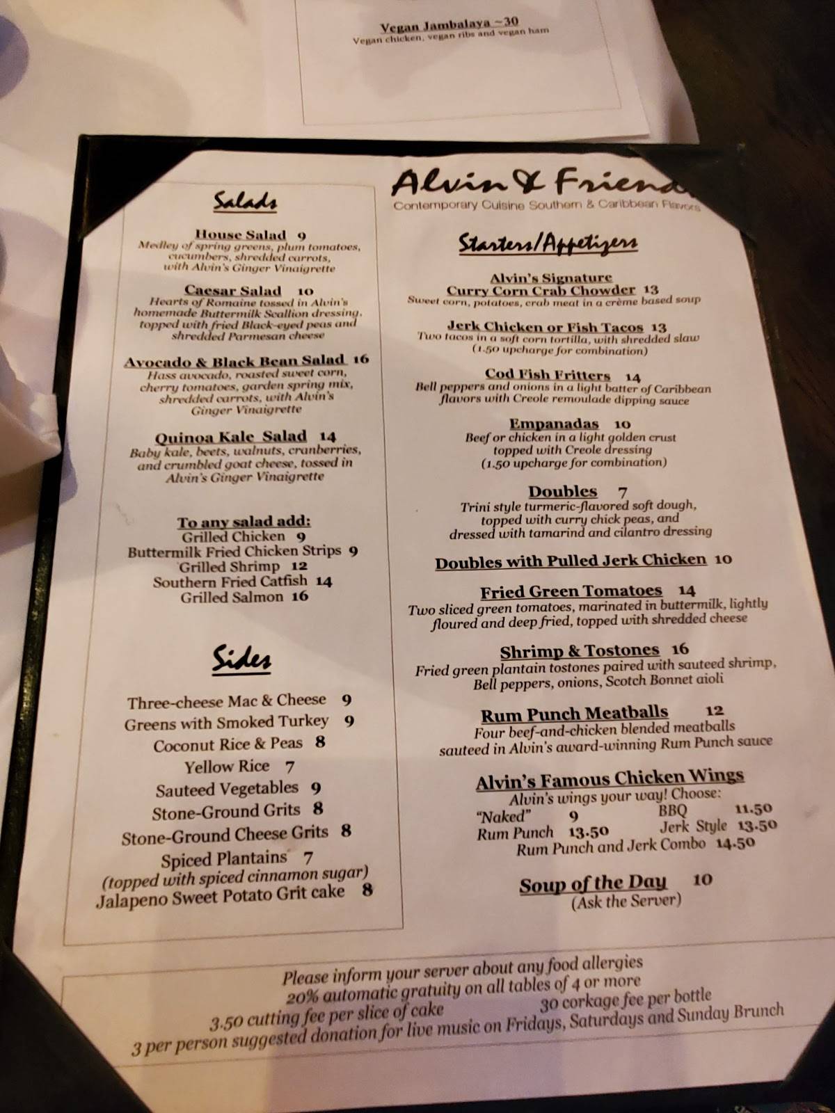 Menu at Alvin & Friends restaurant, New Rochelle