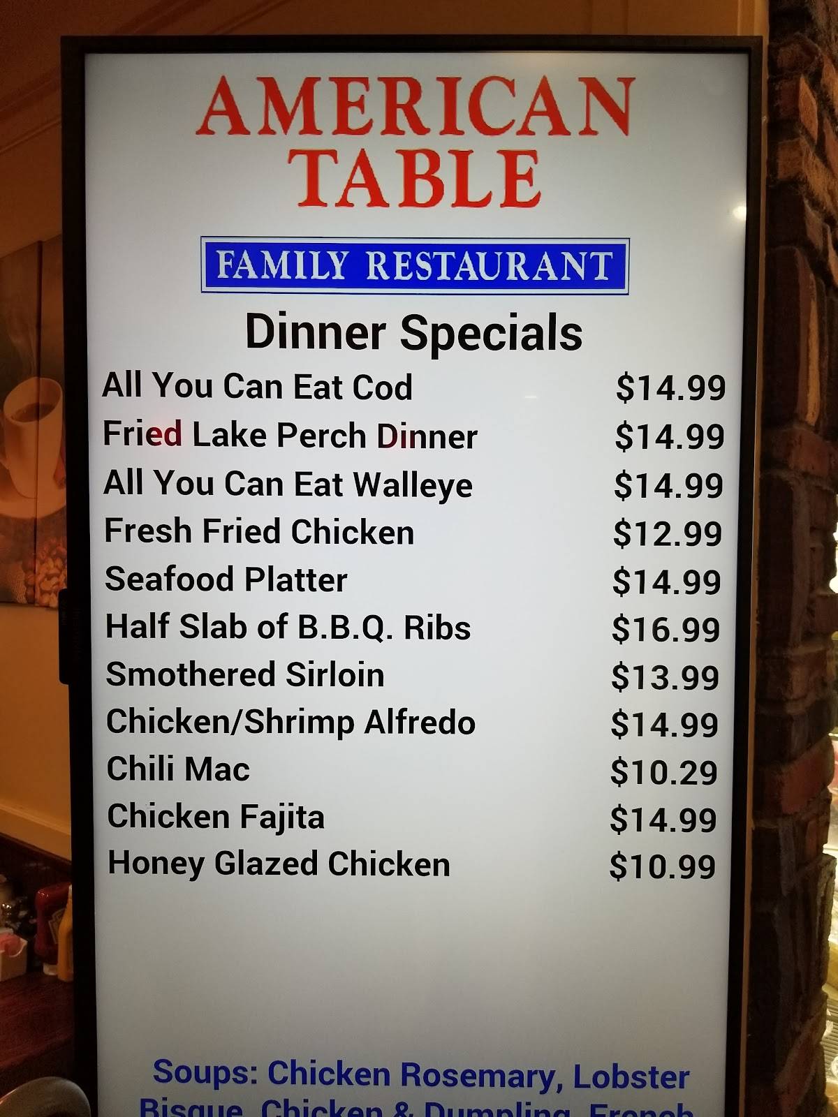 Menu at American Table Family Restaurant, Fostoria