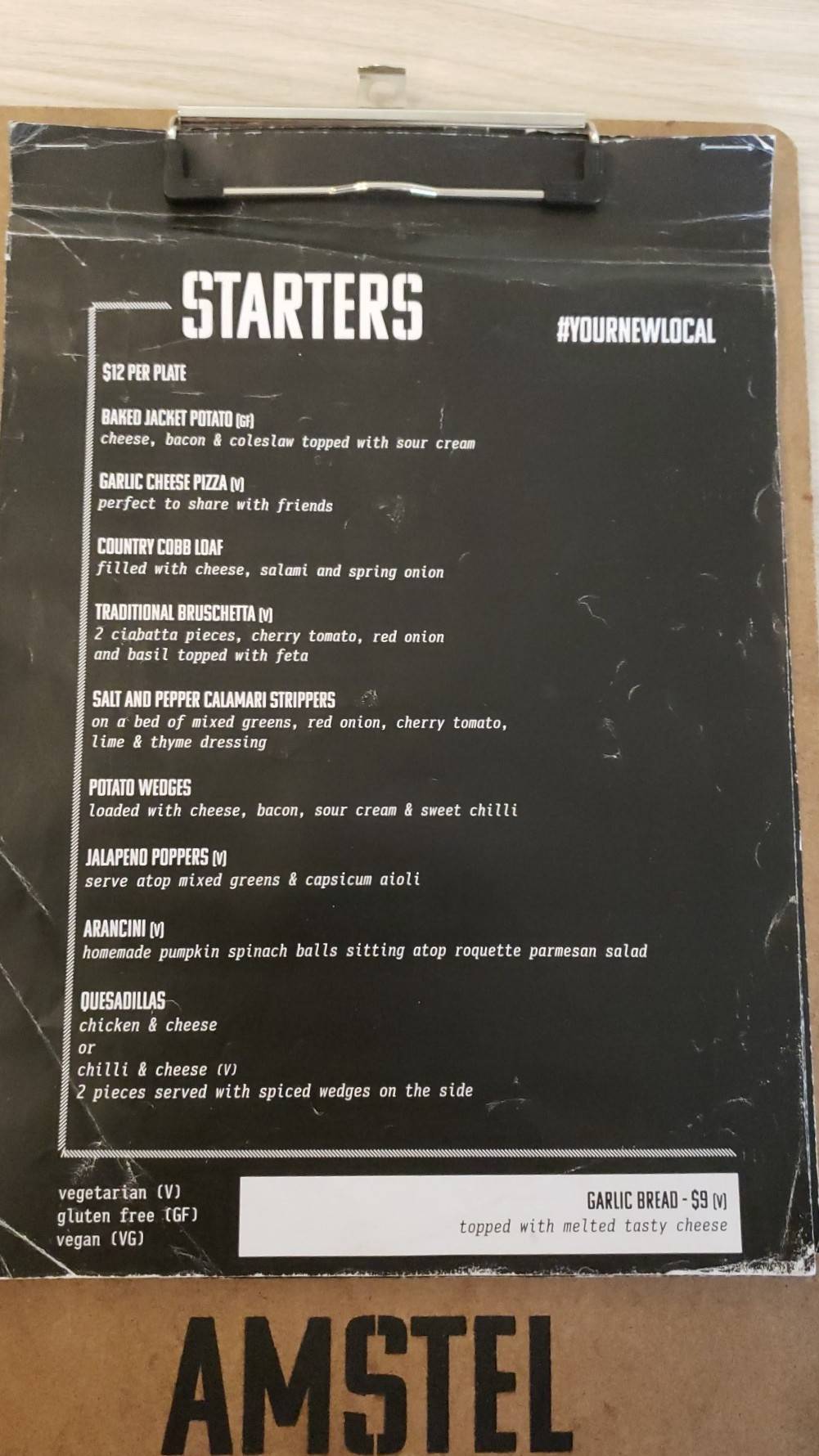 Menu at Amstel Club, Cranbourne